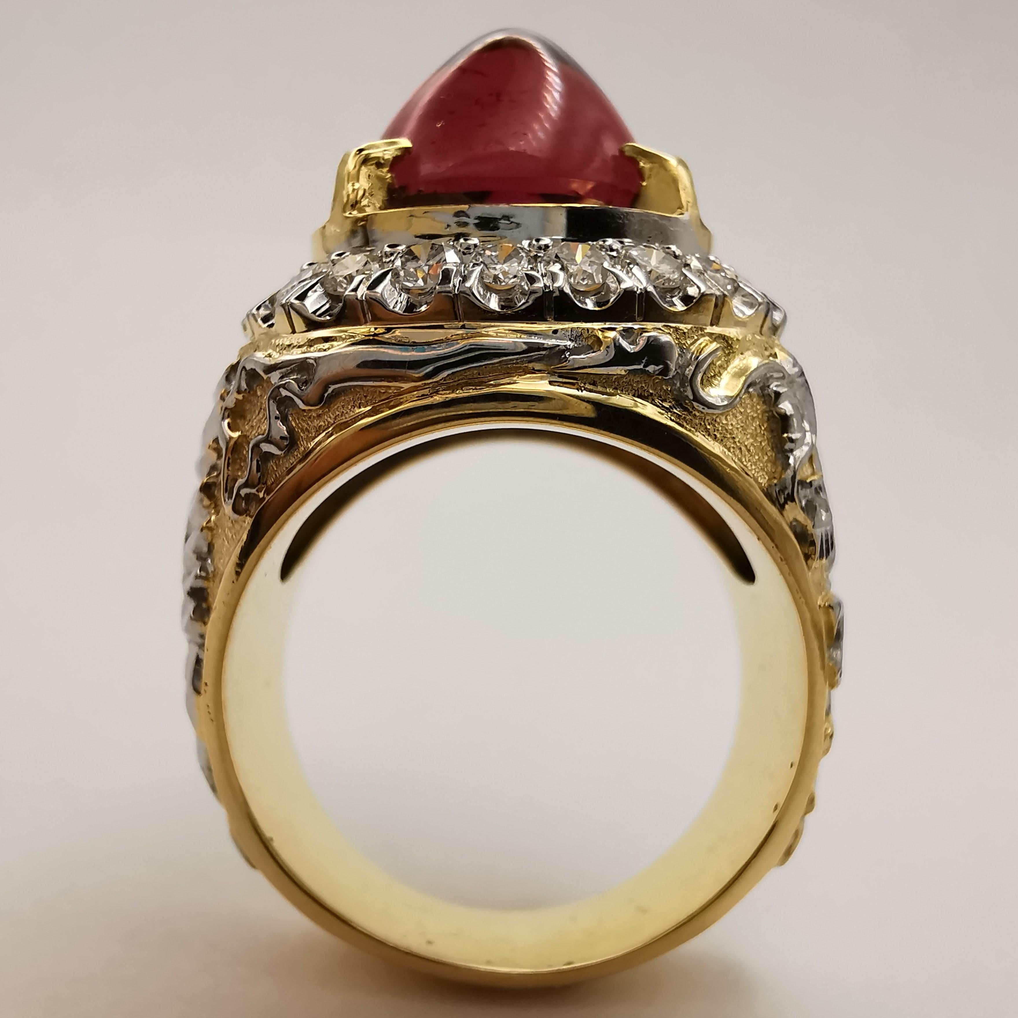 Vintage 10.2ct Pink Cabochon Tourmaline Men's Diamond Dragon Ring in ...