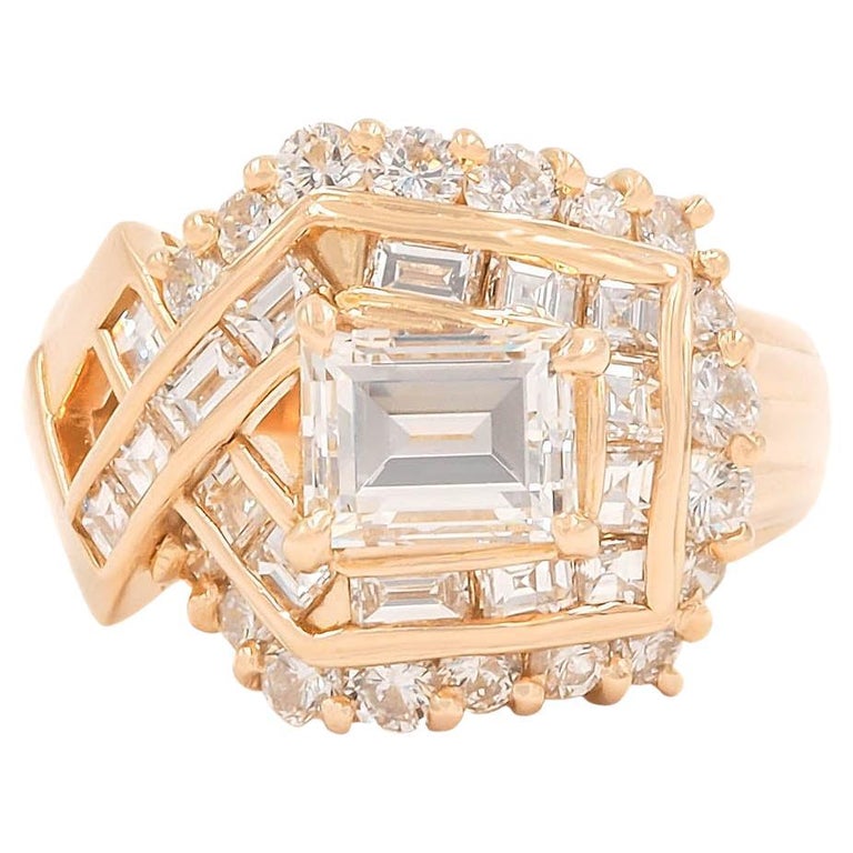 Vintage 1.03 Carat GIA Certified Step Cut Diamond Asymmetrical Cluster ...