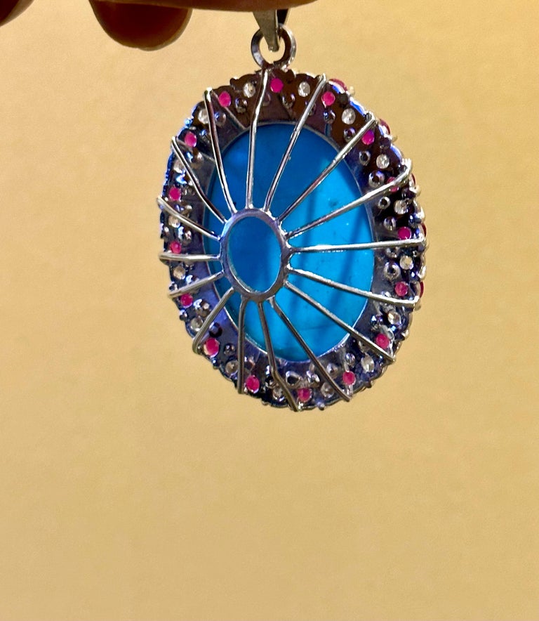 Vintage 105 Ct Natural Oval Sleeping Beauty Turquoise, Ruby and Diamond ...