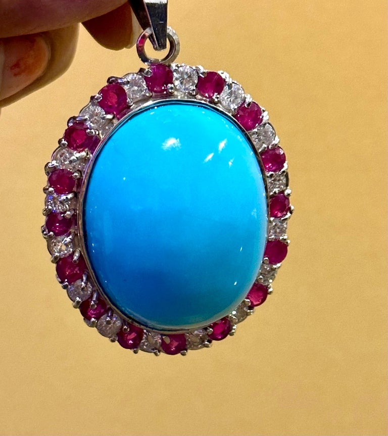 Vintage 105 Ct Natural Oval Sleeping Beauty Turquoise, Ruby and Diamond ...