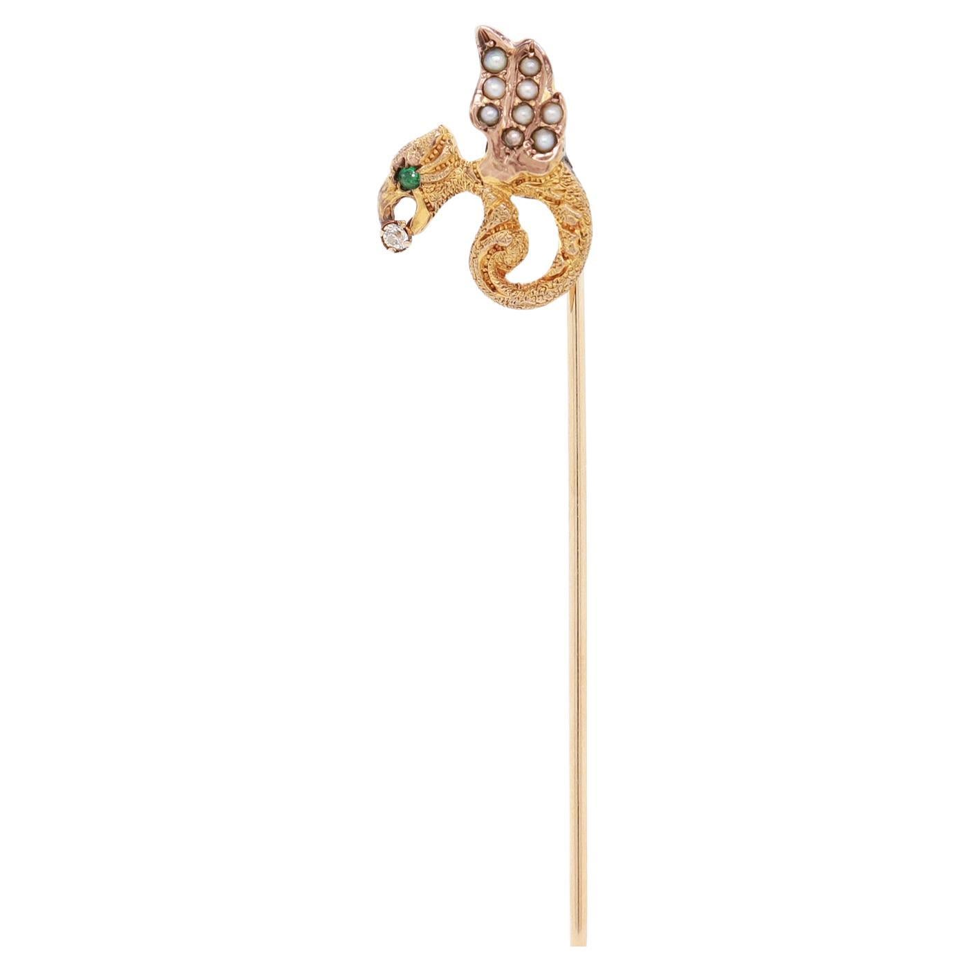 Vintage 10k Gold, Diamond, Emerald, and Seed Pearl Dragon or Phoenix ...