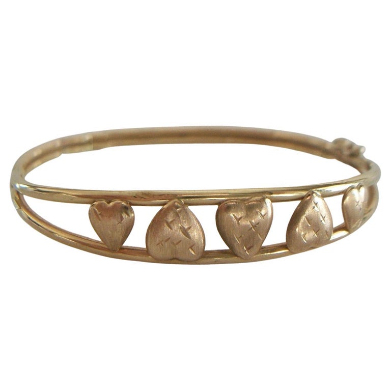 Vintage 10K Yellow Gold Bangle Bracelet with Hearts - Signed - U.S. - C ...