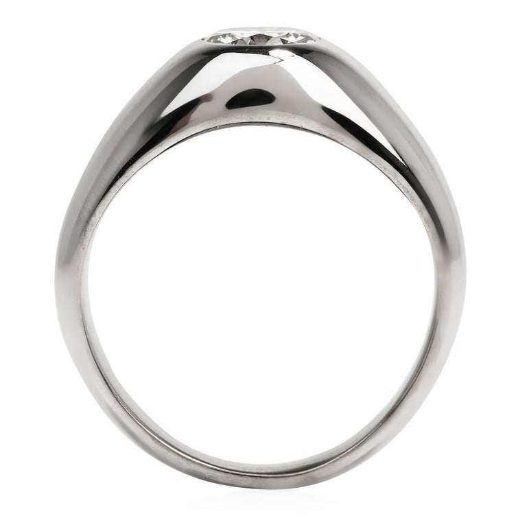 Vintage 1.15 Carats Diamond 18k White Gold Solitaire Men's Gypsy Ring ...