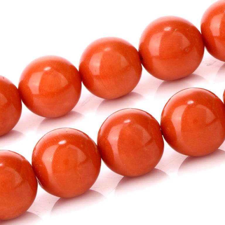 Vintage Natural Red Coral Beaded Strand Necklace at 1stDibs