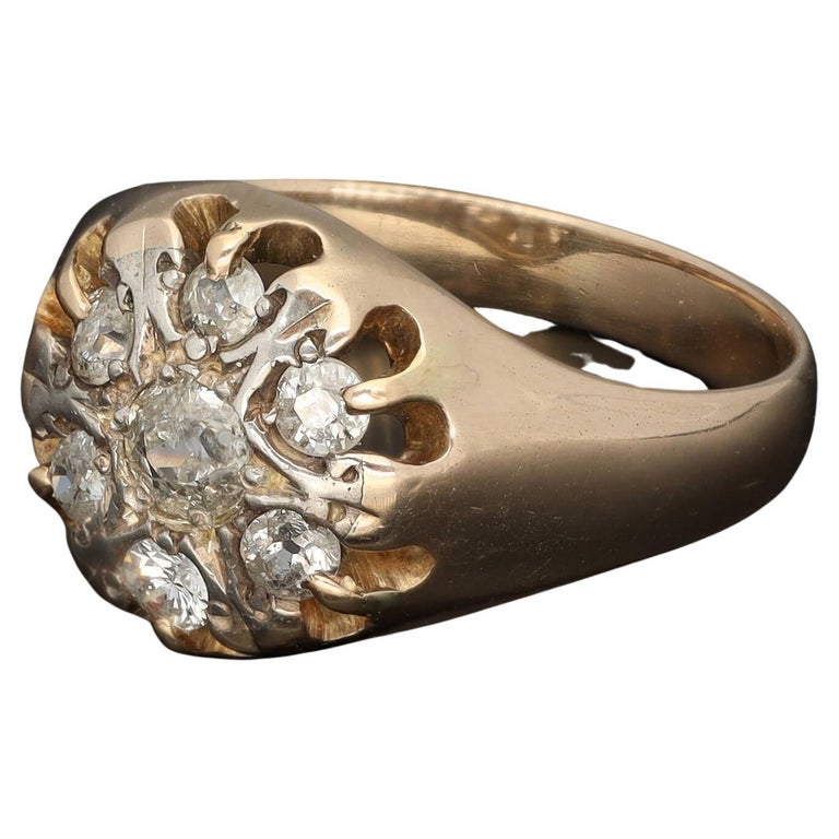Vintage 1.2 Ct Diamond Cluster Signet Ring, Unisex Diamond Gold Signet ...