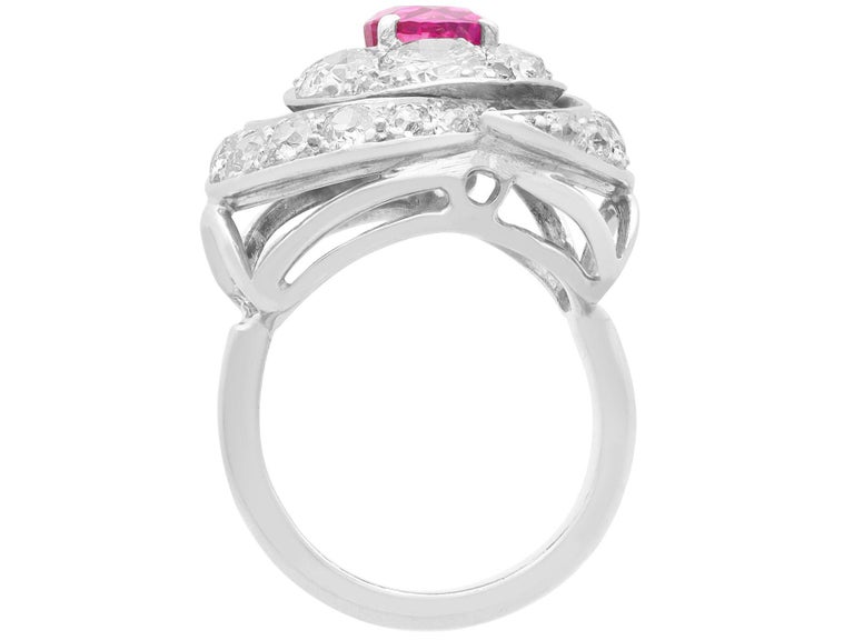 Vintage 1.22Ct Pink Sapphire and 2.73Ct Diamond White Gold Cocktail Ring For Sale at 1stDibs