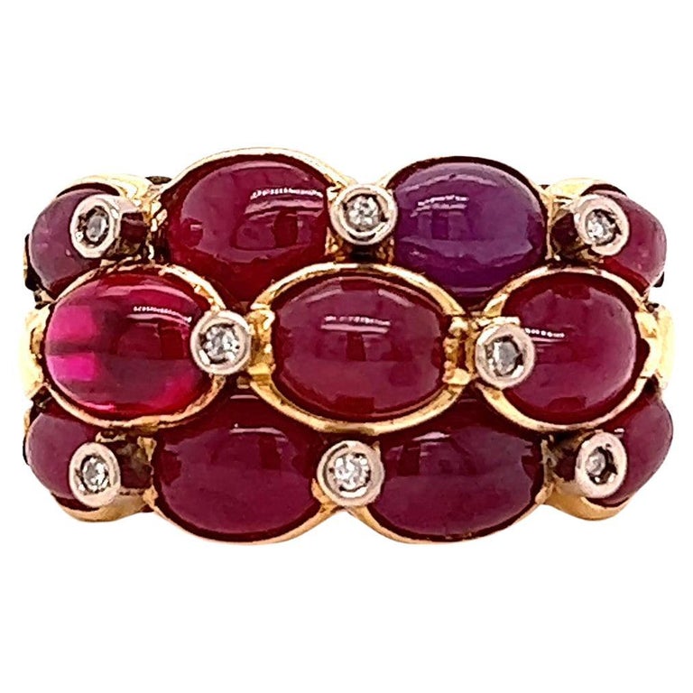Vintage 12.40 Carats Cabochon Ruby Diamond 18 Karat Yellow Gold Ring at ...
