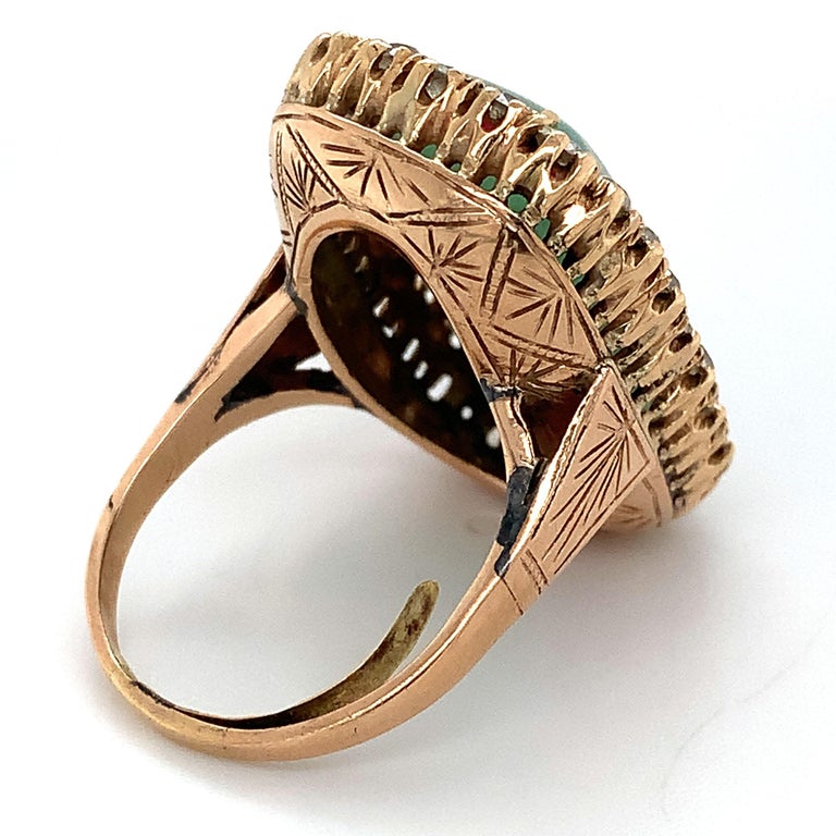 Vintage 12k Gold Elongated Cushion Jade and European Cut Diamond Halo ...