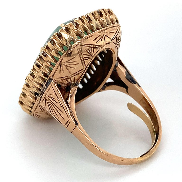 Vintage 12k Gold Elongated Cushion Jade and European Cut Diamond Halo ...