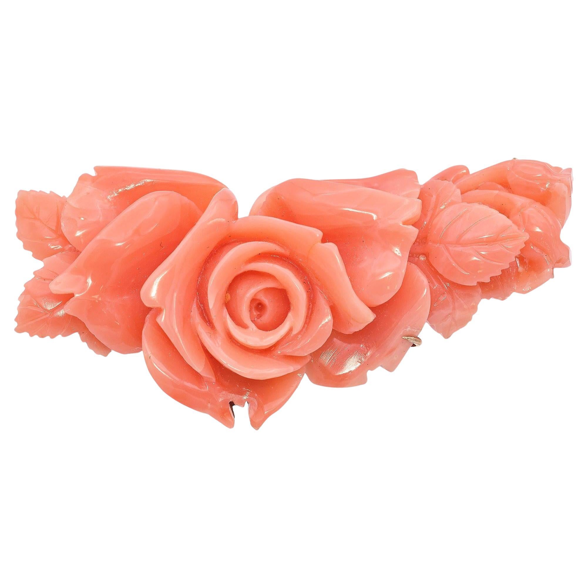 Vintage 1980s Buccellati Coral Gold Rose Brooch For Sale at 1stDibs