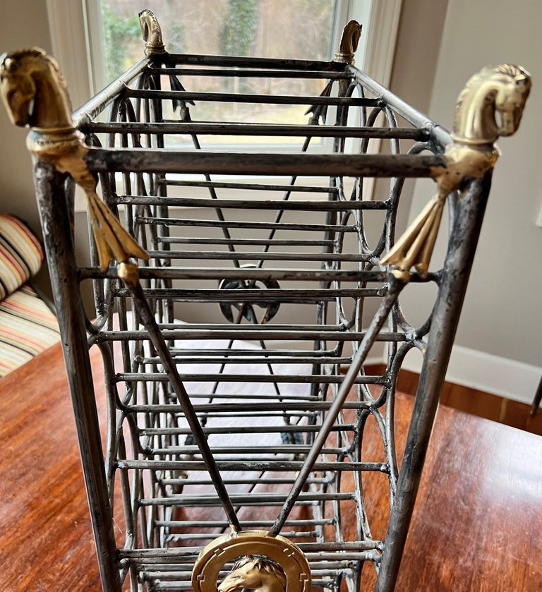 Vintage 13 Bottle Metal Wine Rack with Brass Equestrian Accents For ...