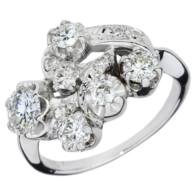 Vintage 3.24 Carat Total Weight Diamond 14K Cluster Ring For Sale at ...