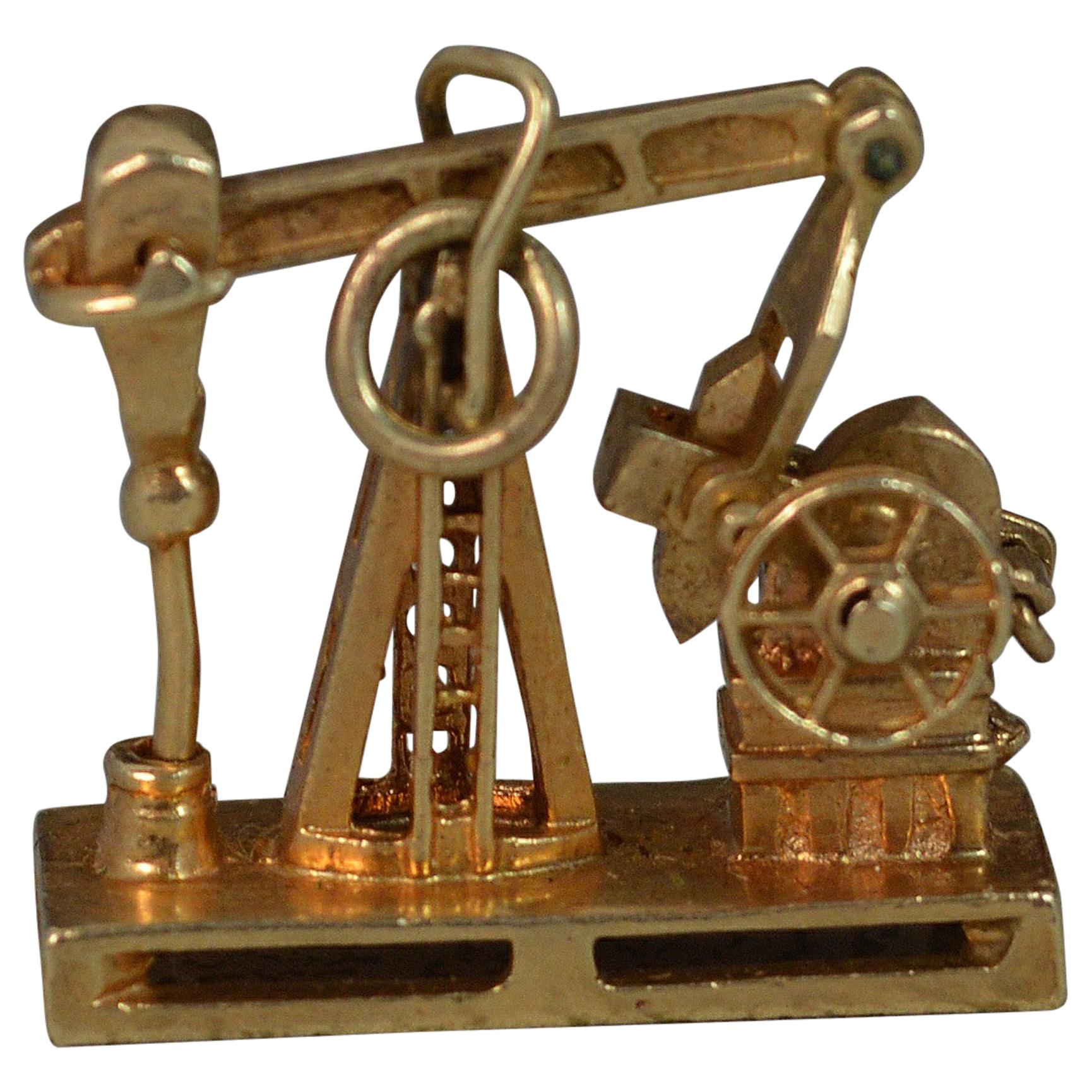 14 Karat Yellow Gold Oil Rig Tower Charm Pendant at 1stDibs