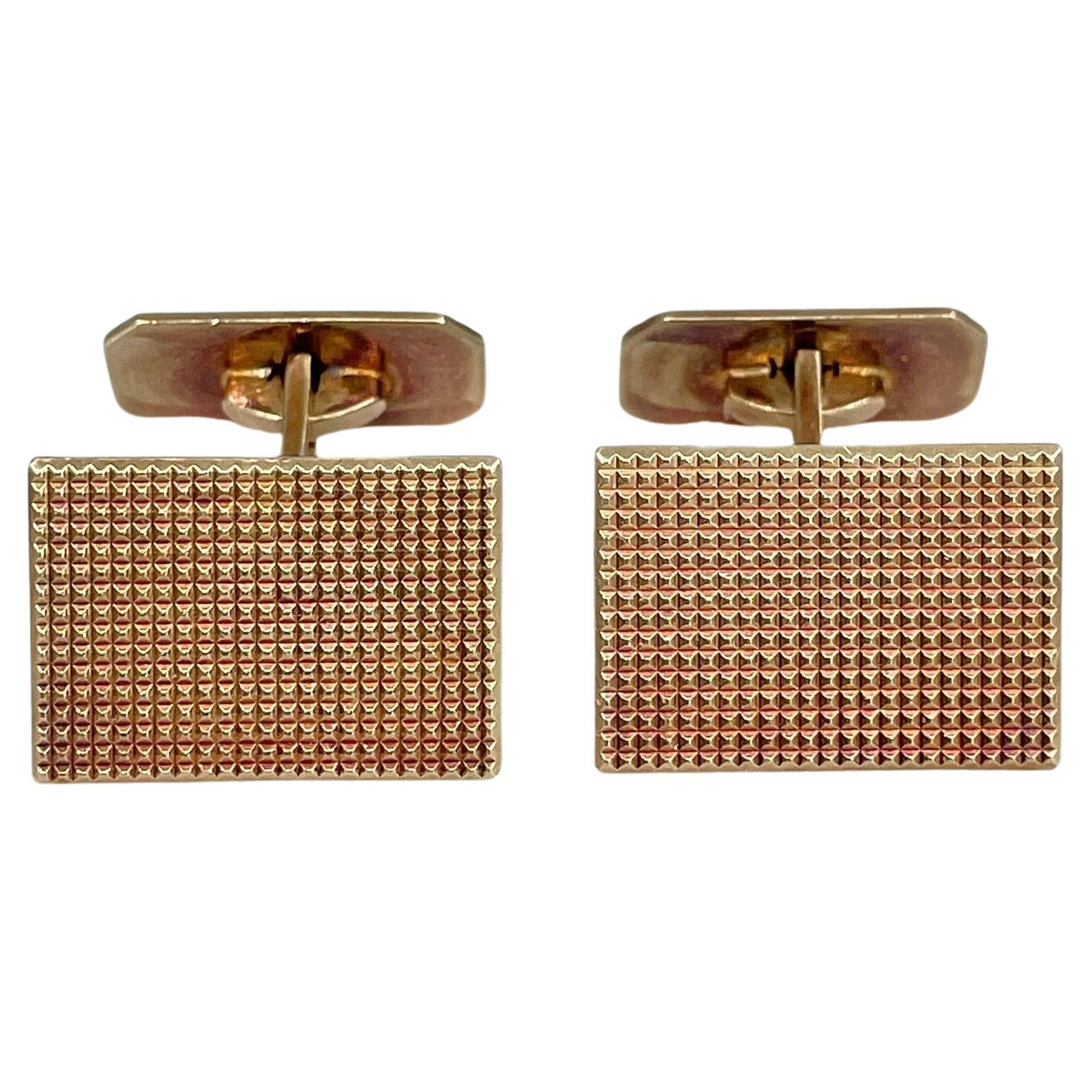 Vintage 14 Karat Bi-Color Gold Textured Rectangle Cufflinks For Sale at ...