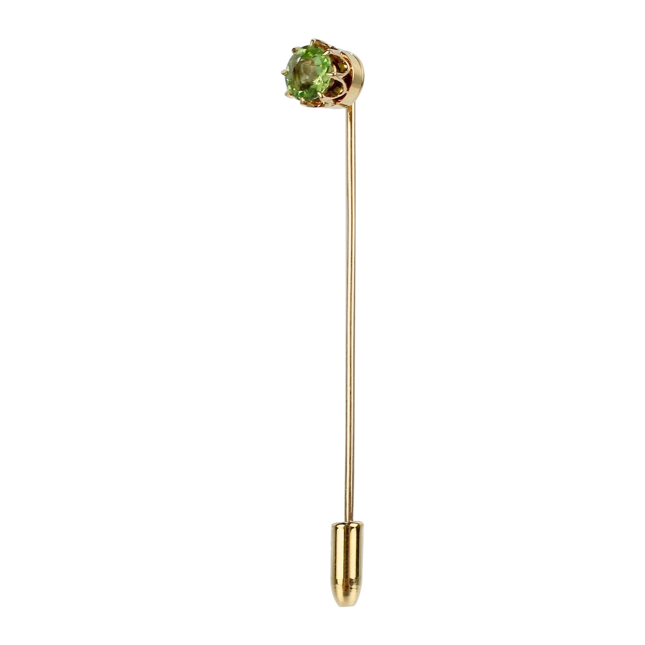 Vintage 14 Karat Gold and Peridot Gemstone Stick Pin at 1stDibs