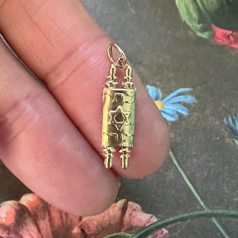 Vintage 14 Karat Gold Jewish Torah Charm Pendant For Sale at 1stDibs