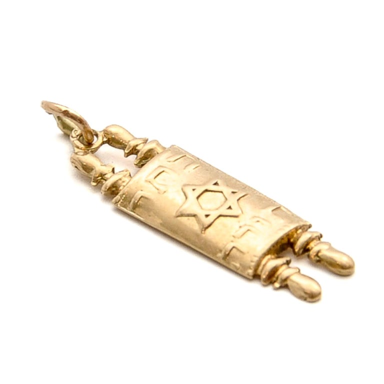 Vintage 14 Karat Gold Jewish Torah Charm Pendant For Sale at 1stDibs