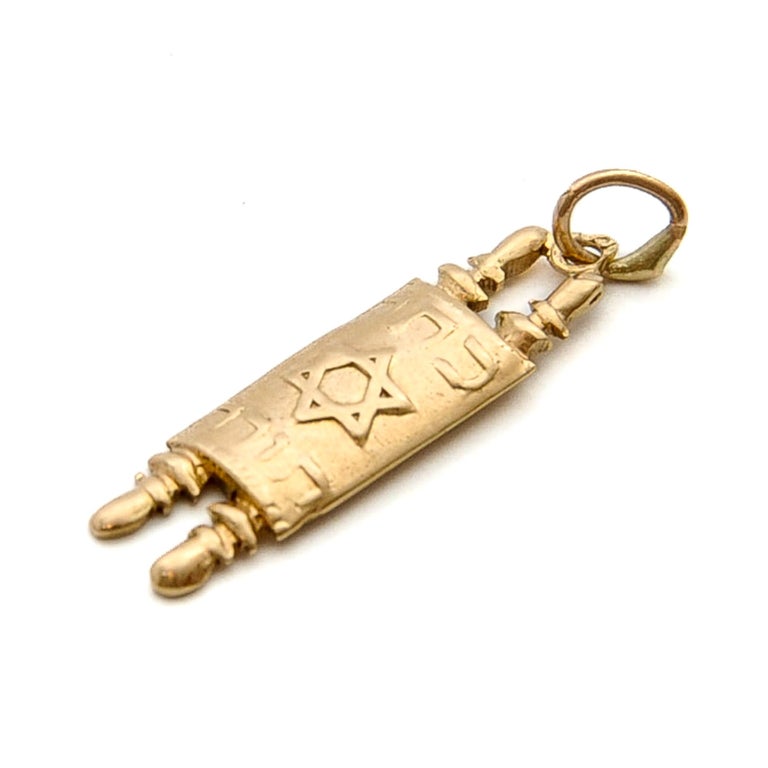 Vintage 14 Karat Gold Jewish Torah Charm Pendant For Sale at 1stDibs