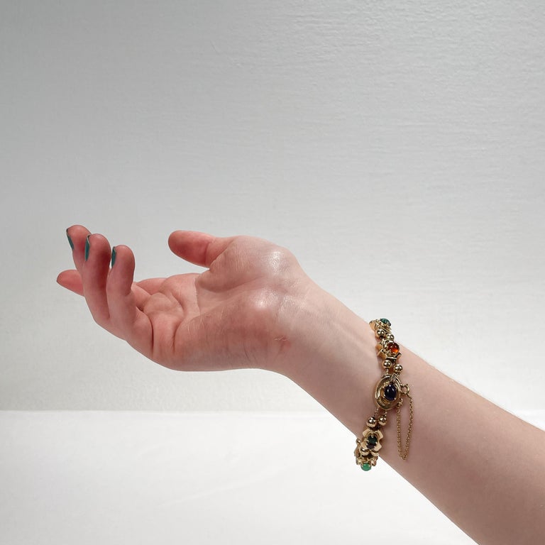 Vintage 14 Karat Gold and Multi-Gemstone Slide Bracelet For Sale at 1stDibs