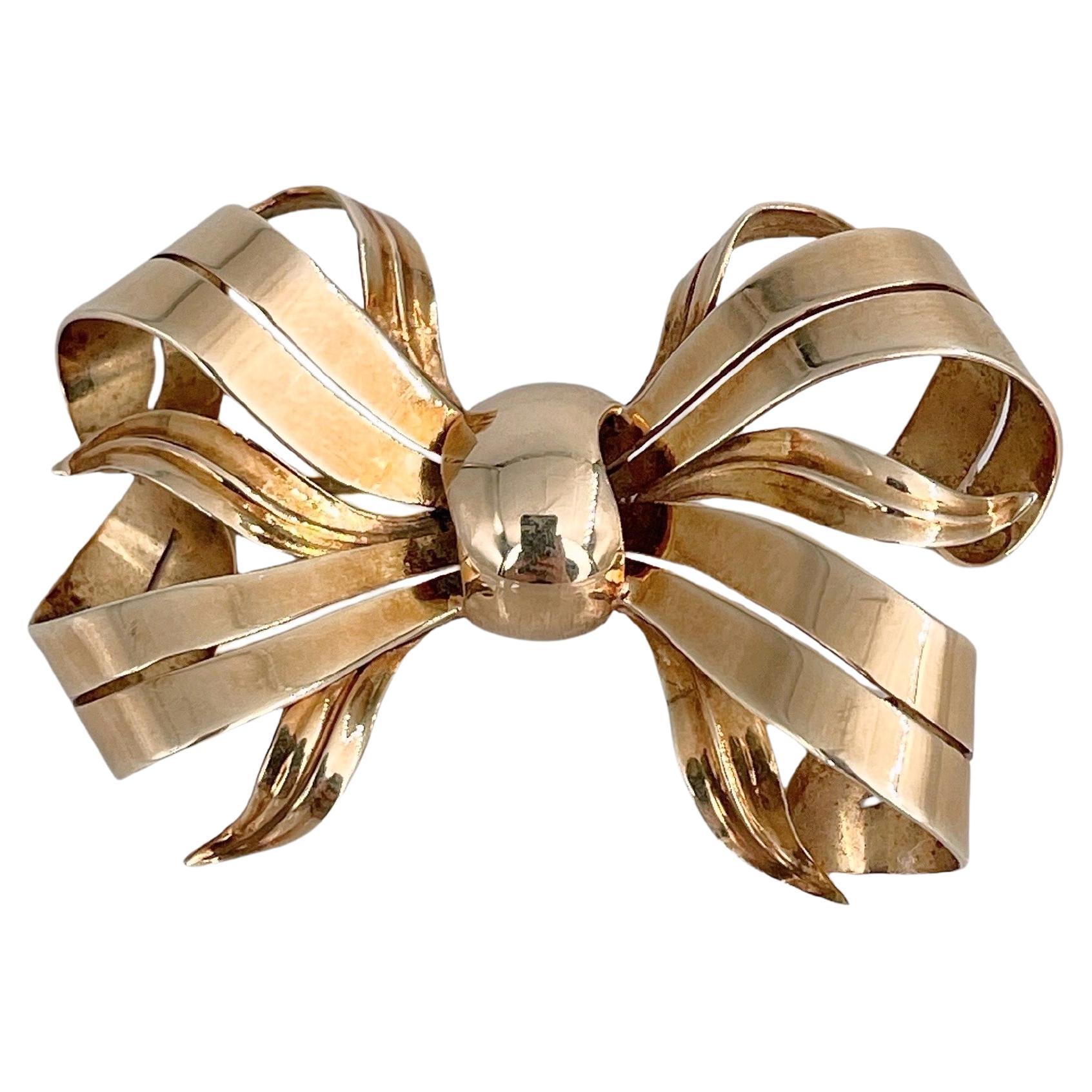 1940s Marcel Boucher Gold-Plated Sterling and Rhinestone Bow Brooch For ...