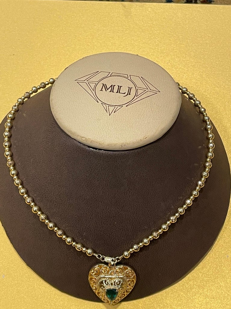 Vintage 14 Karat Yellow Gold Heart Locket WITH Natural Emerald , NO ...