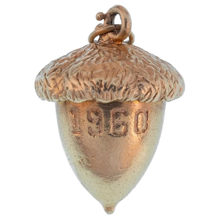 Vintage 14 Karat Yellow Gold Acorn Charm at 1stDibs