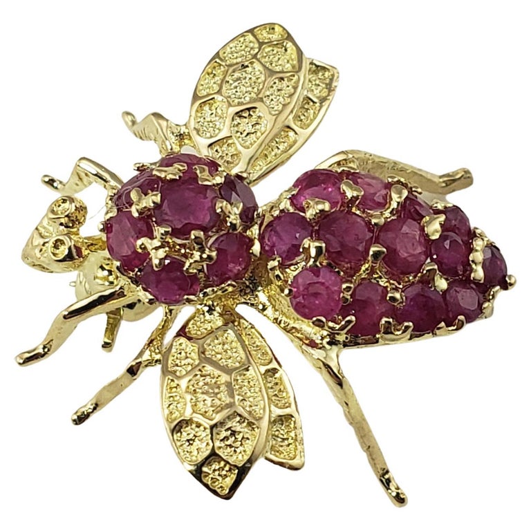 14 Karat Yellow Gold and Ruby Bee Brooch/Pendant at 1stDibs