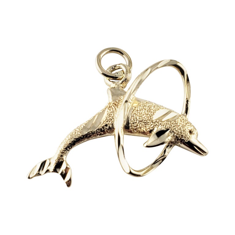 Vintage 14 Karat Yellow Gold Dolphin Charm For Sale at 1stDibs