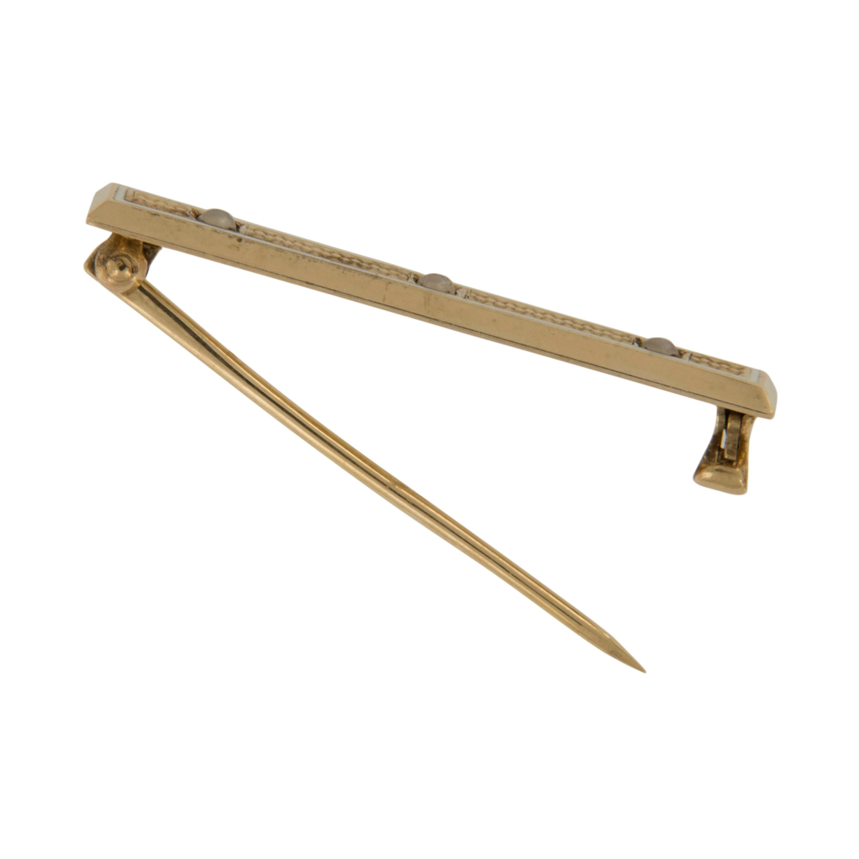 Vintage 14 Karat Yellow Gold Enameled Seed Pearl Lingerie Pin by Riker ...