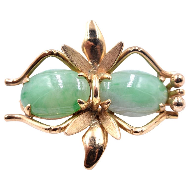 Vintage 14 Karat Yellow Gold Jade Bug Pin at 1stDibs