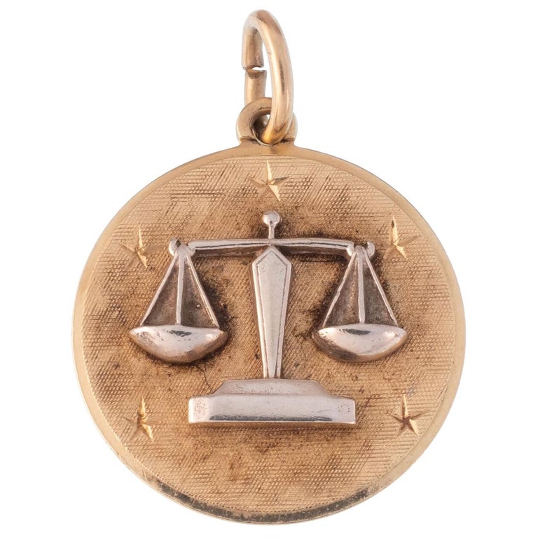 Vintage 14 Karat Yellow Gold Large Libra Zodiac Astrology Charm at 1stDibs