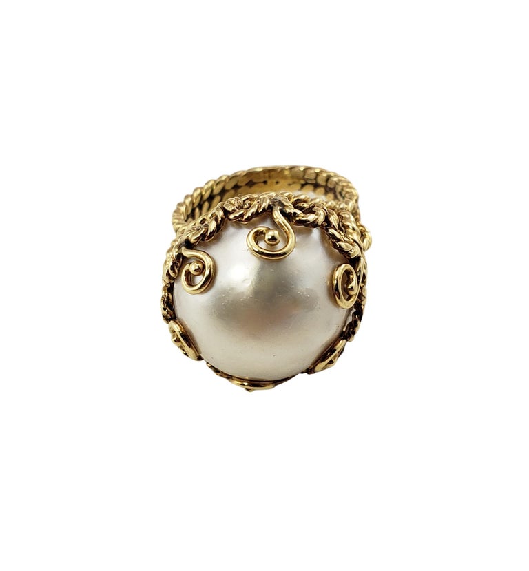 14 Karat Yellow Gold Mobe Pearl Ring For Sale at 1stDibs
