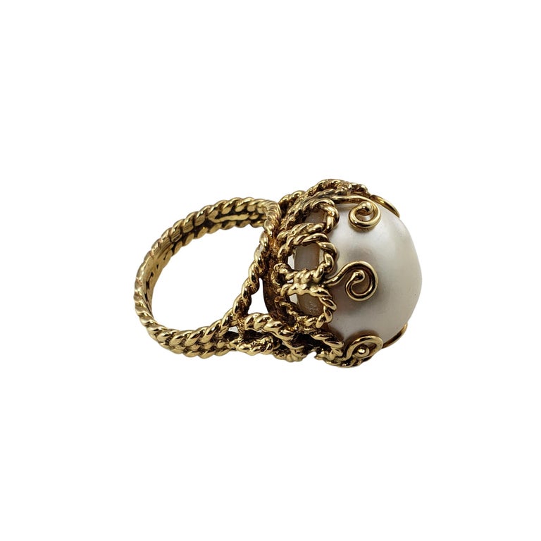 14 Karat Yellow Gold Mobe Pearl Ring For Sale at 1stDibs
