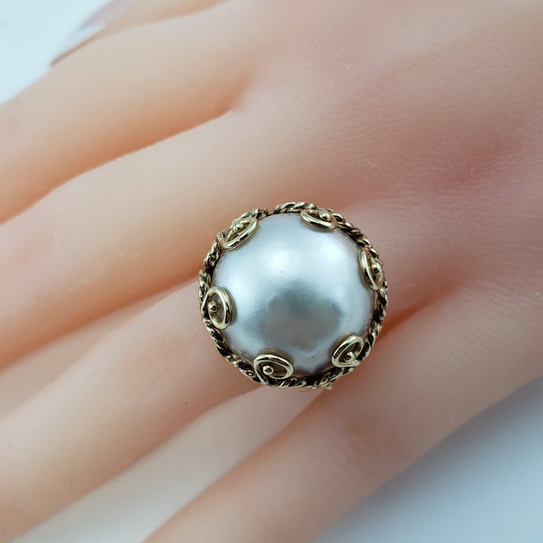 14 Karat Yellow Gold Mobe Pearl Ring For Sale at 1stDibs