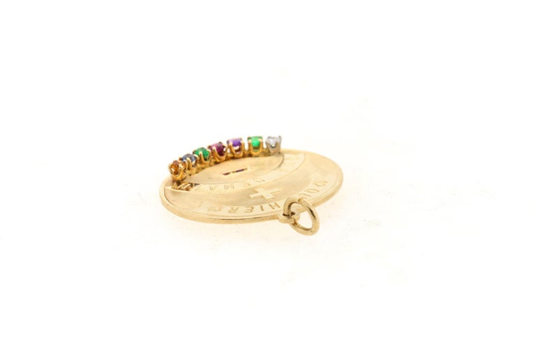 Vintage 14 Karat Yellow Gold Multi Gem Love Charm at 1stDibs