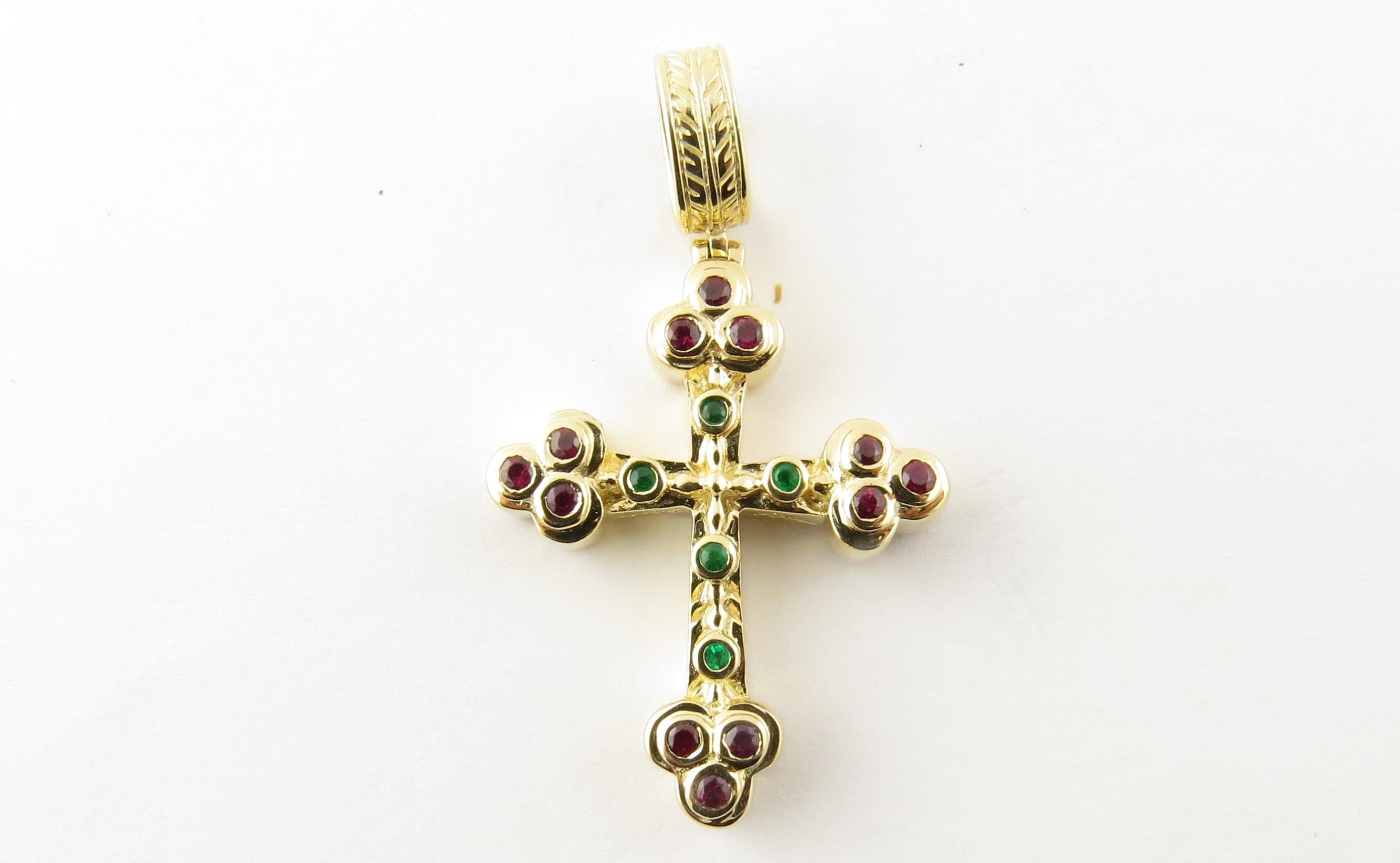 Vintage 14 Karat Yellow Gold Ruby and Emerald Cross Pendant #4351 at ...