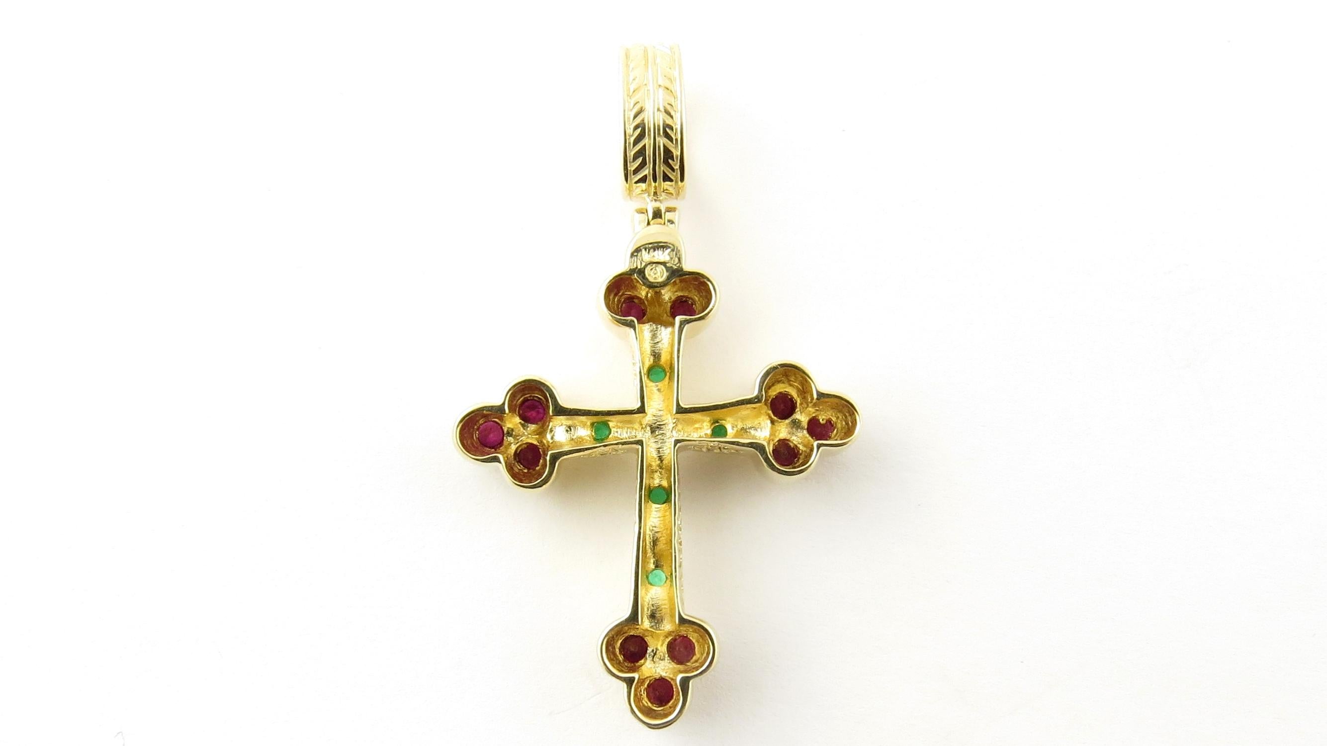 Vintage 14 Karat Yellow Gold Ruby and Emerald Cross Pendant #4351 at ...