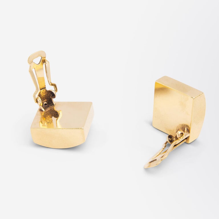 Vintage, 14 Karat Yellow Gold, Square Ear Clips For Sale at 1stDibs