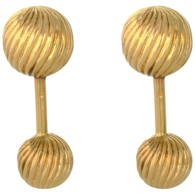 Vintage 14 Karat Yellow Gold Tiffany Barbell Cufflinks For Sale at 1stDibs