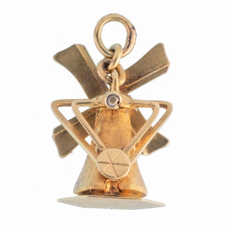 Vintage 14 Karat Yellow Gold Windmill Charm For Sale at 1stDibs