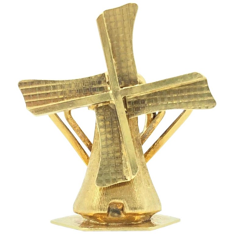Vintage 14 Karat Yellow Gold Windmill Charm For Sale at 1stDibs