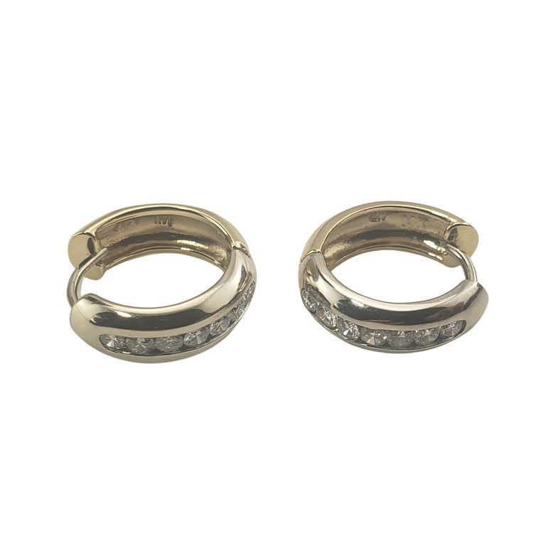 Vintage 14 White/Yellow Gold and Diamond Reversible Hoop Earrings For ...