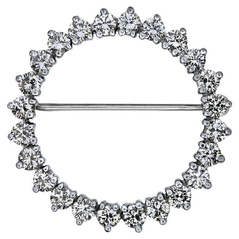 Vintage 1.44 Carat Total Weight Diamond Platinum Open Circle Brooch For ...