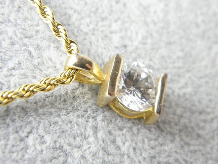 Vintage 14ct Gold Heavy Diamond Paste Pendant Necklace Rope Chain 585 ...