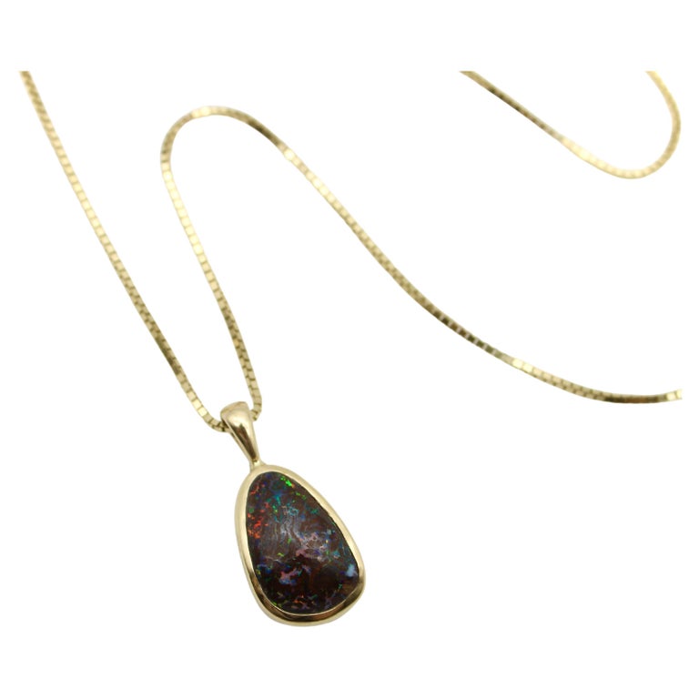 Vintage 14K Boulder Opal Pendant with Chain For Sale at 1stDibs