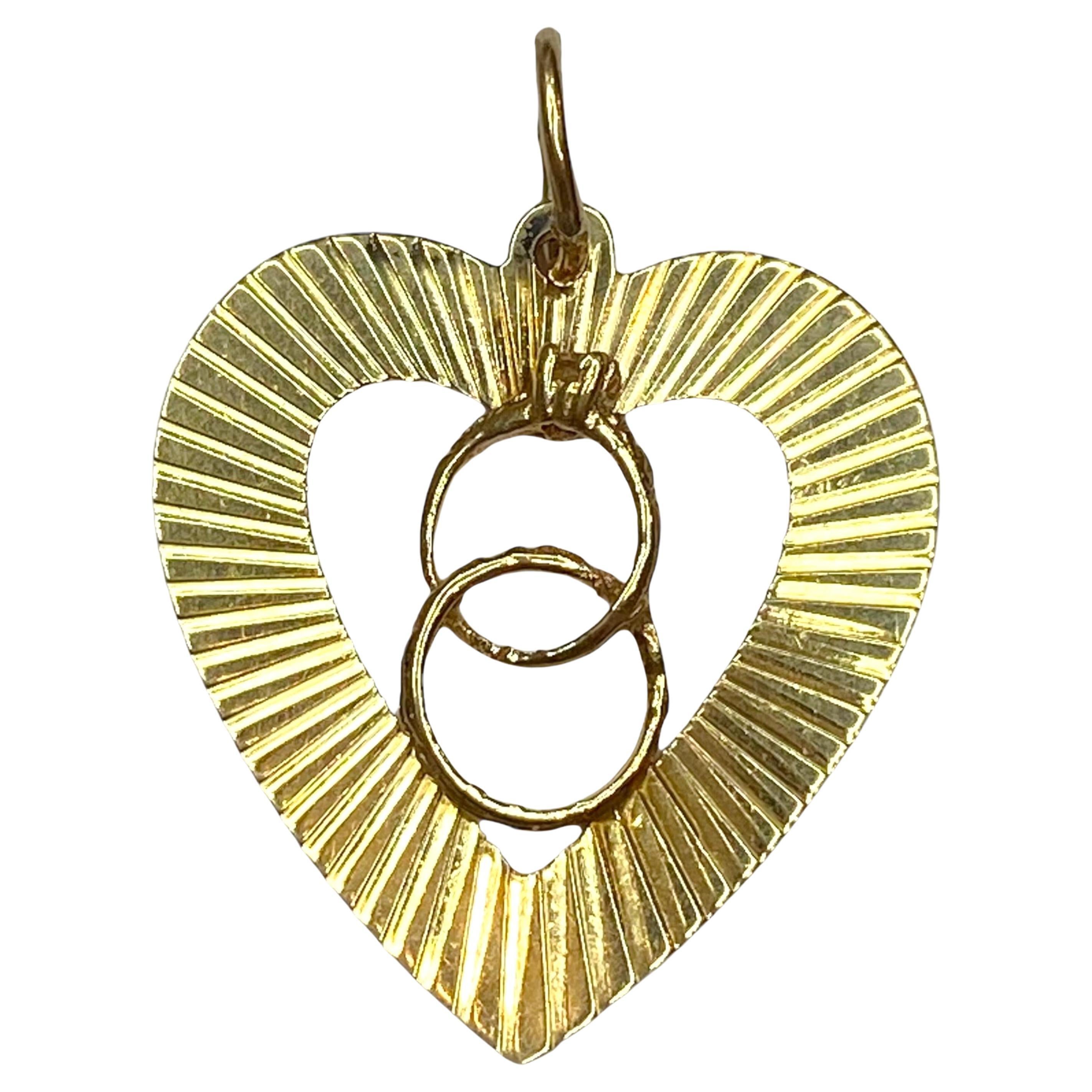 Vintage 14K Engine Turn Diamond Wedding Rings Heart Charm Pendant For ...