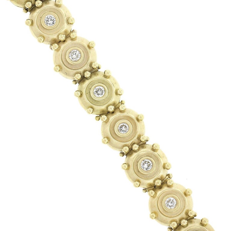 Vintage 14k Gold 1ct Bezel Diamond Matte Round Target Link w/ Bead Work ...