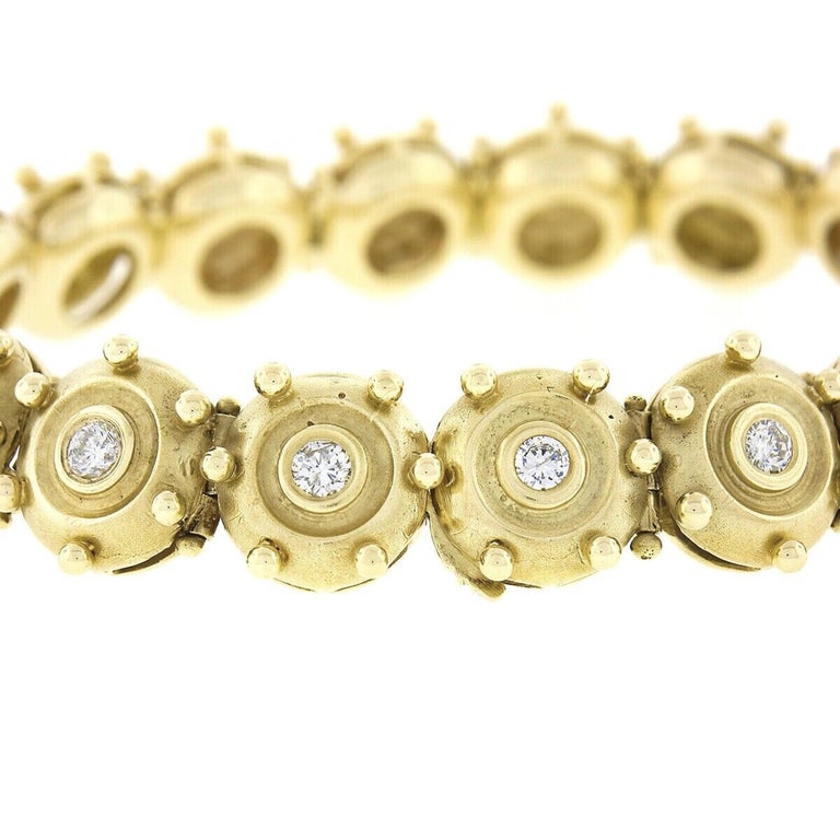 Vintage 14k Gold 1ct Bezel Diamond Matte Round Target Link w/ Bead Work ...