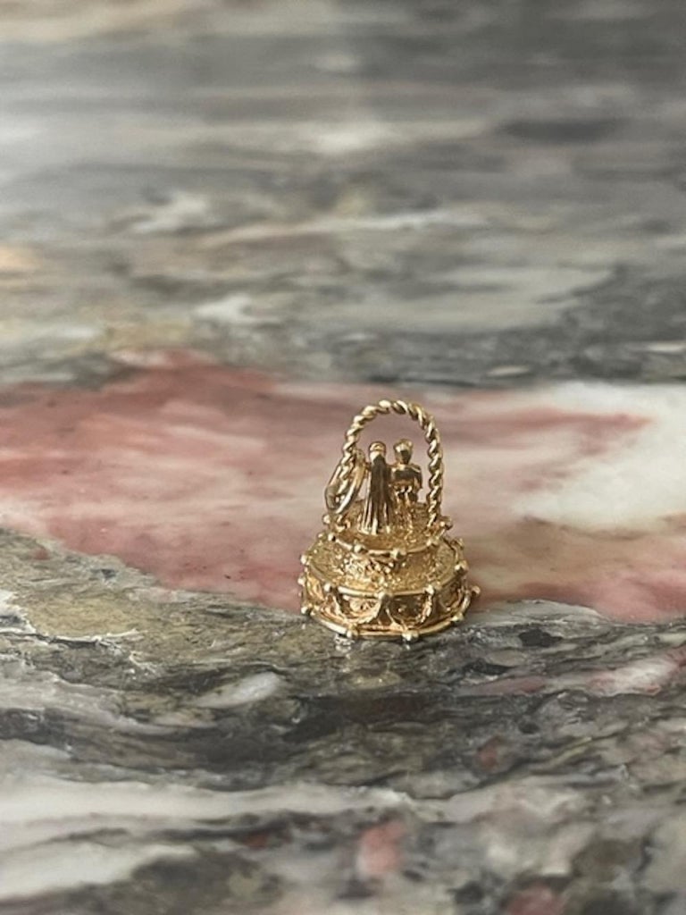 Vintage 14k Gold and Diamond Bride and Groom Wedding Cake Topper Charm ...