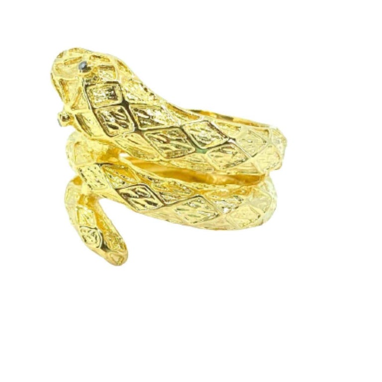 Vintage 14k Gold and Diamond Designer Snake Design Ring For Sale at 1stDibs